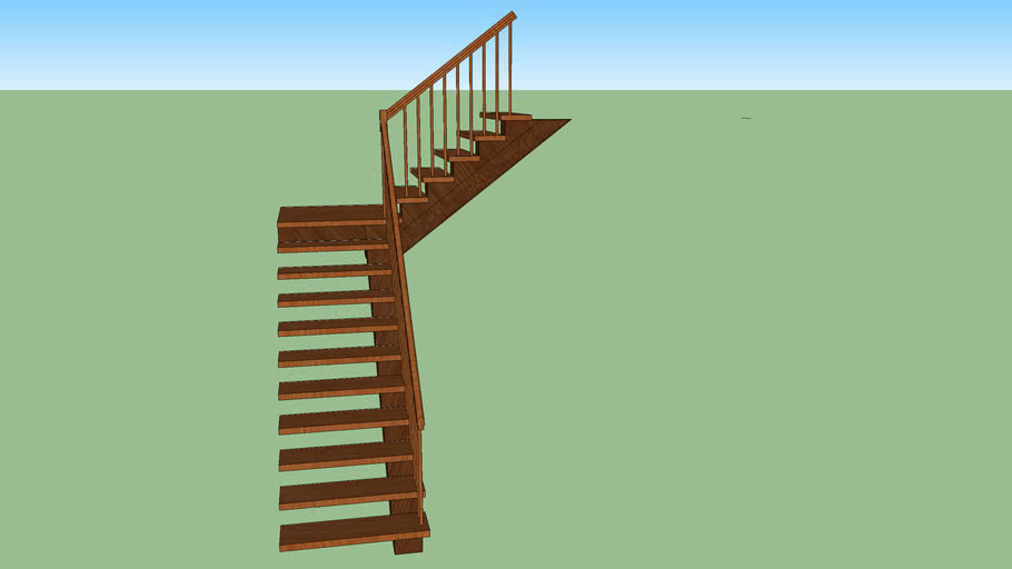 log stringer Staircase, 1 landing | 3D Warehouse