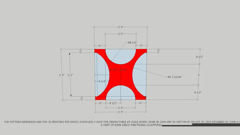 DINING TABLE X BASE KNOCK DOWN (KD) PATTERN DIMENSIONS DESIGNED BY JOHN ...
