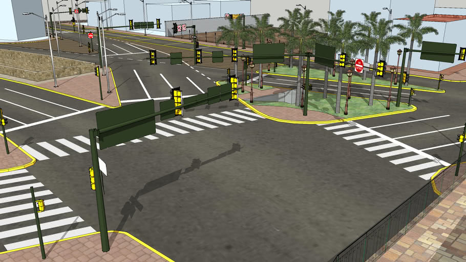 Large Skewed Intersection in Mexico. | 3D Warehouse