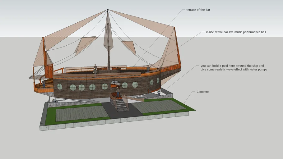 Pirate ship bar with realistic wave effect system | 3D Warehouse