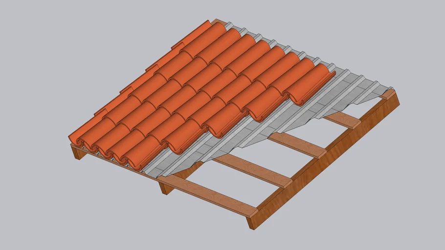 Detalle Teja sobre Lamina de metal estructura de madera | 3D Warehouse