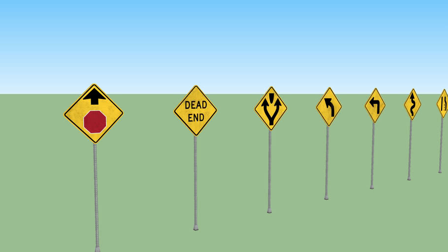 Warning street signs set | 3D Warehouse