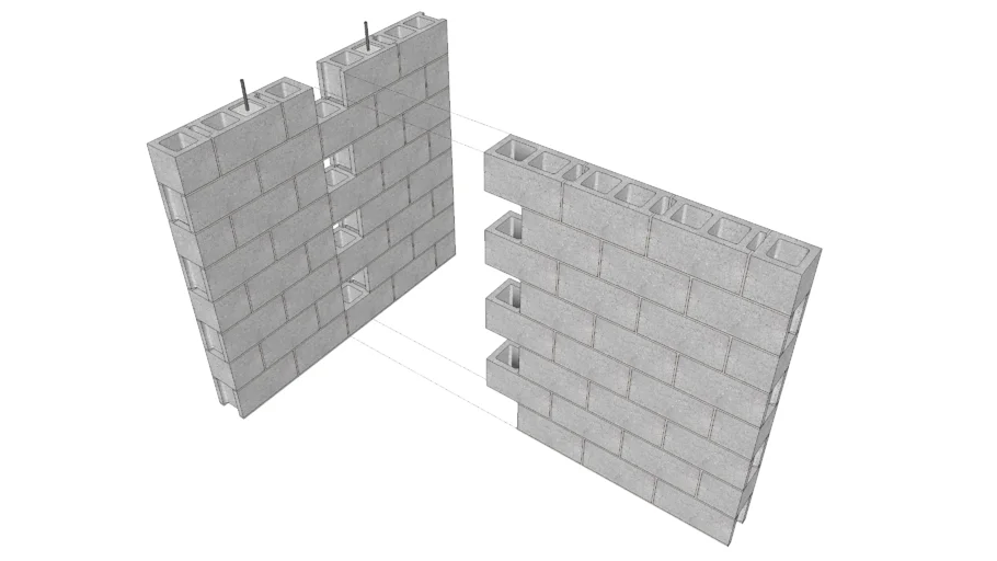 02.120.1521 Intersecting Wall Detail - CMU 50% Interlocking Units | 3D ...