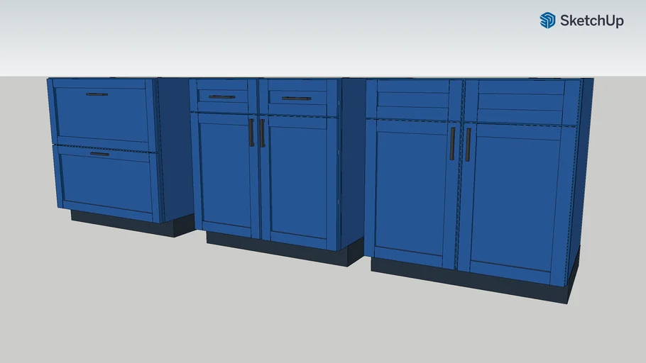 33'W BLUE SHAKER BASE KITCHEN CABINETS | 3D Warehouse