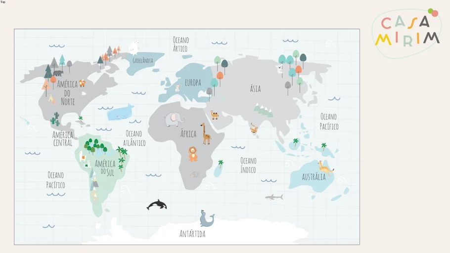 Tapete Playmat Mapa Mundi Cinza Retangular | 3D Warehouse