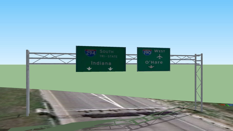 I-90 Guide Signs- I-294 SB] Toll Indiana and I-190 O'hare West | 3D ...