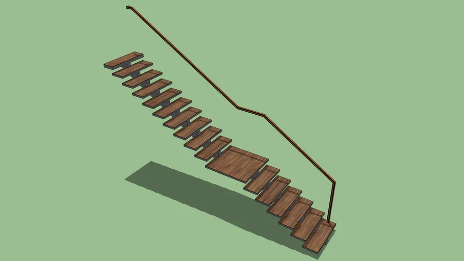 Escada de metal e madeira com patamar | 3D Warehouse