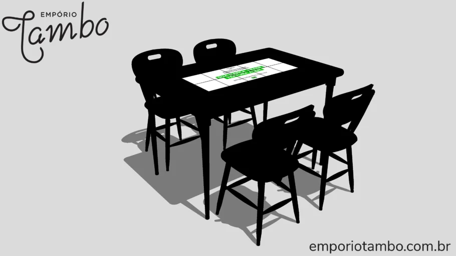 Mesa retangular preta de madeira com 10 azulejos e 4 cadeiras cozinha ...