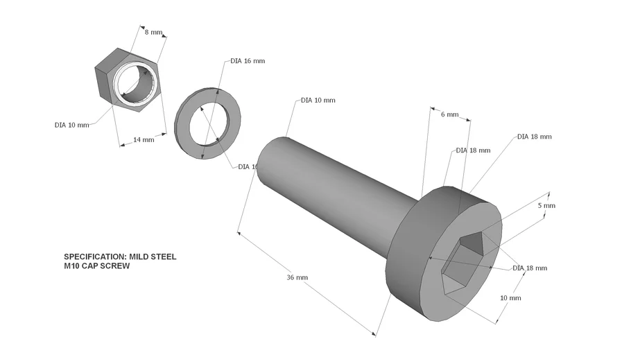 CAP SCREW M 10 X 60 MM | 3D Warehouse