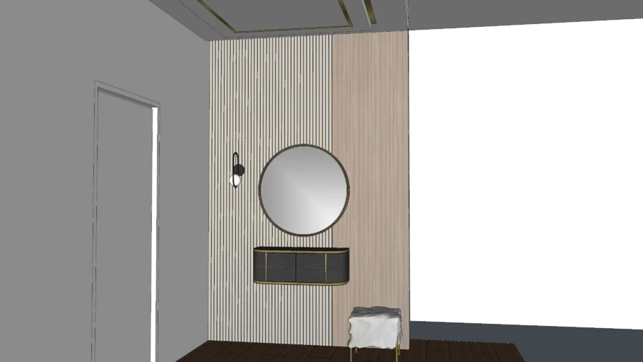 DRESSING TABLE + ROUND MIRROR (BLACK GOLD) | 3D Warehouse