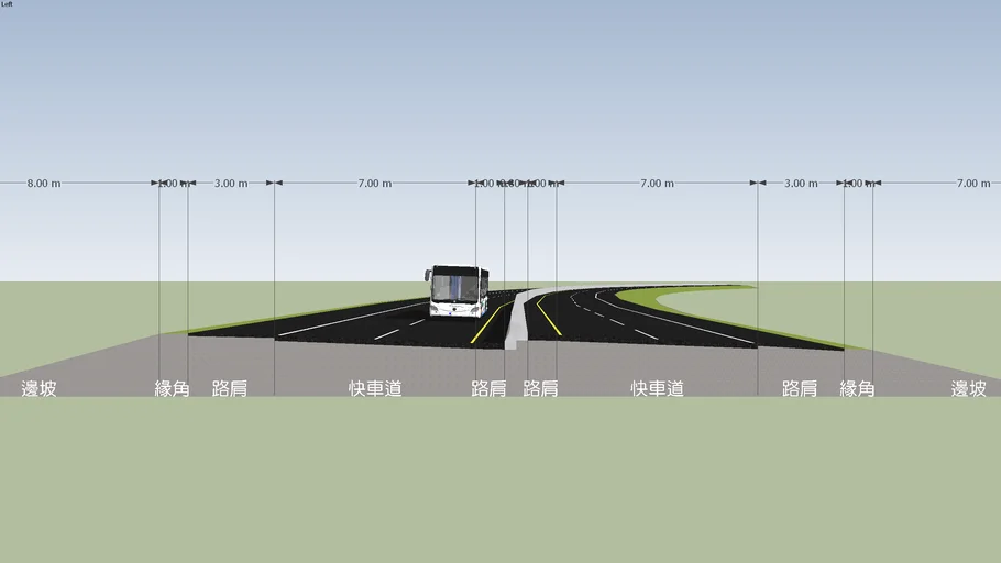 A Cross Section of 40M-Wide Highway with Curve and Superlevation | 3D ...