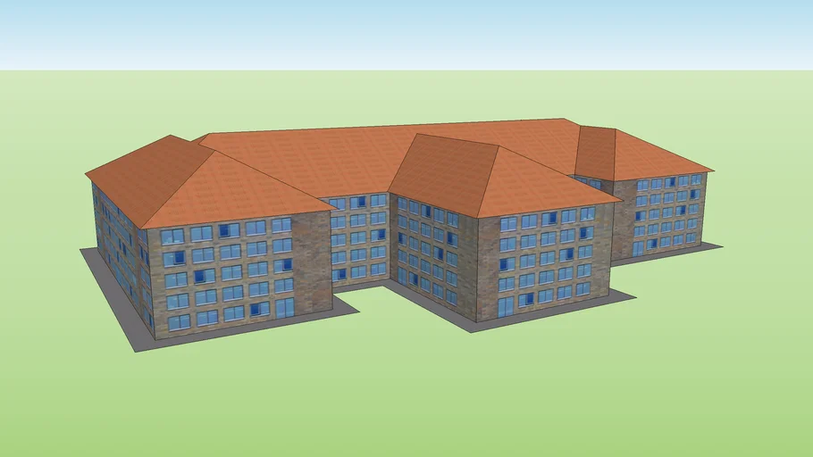 BIG ROOF HOSPITAL WITH OUTDOOR WALLS FACE VIEW AND MANY WINDOWS RED ...