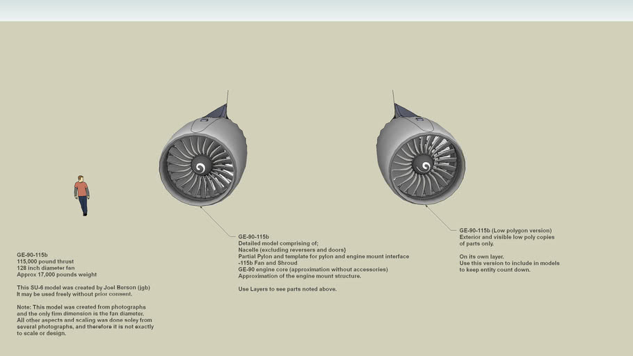 GE-90-115b Jet Engine (With some detail and a low-poly version) | 3D ...
