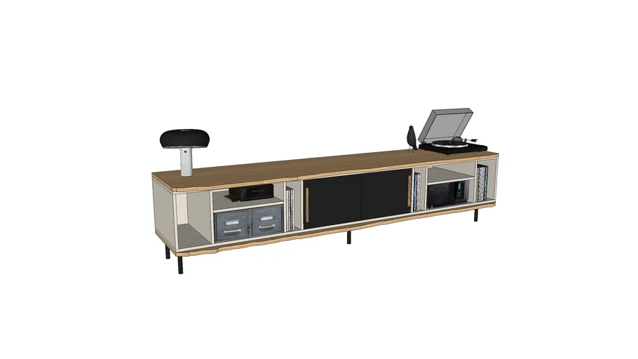 Meuble TV stand sideboard sur-mesure chêne, avec caisson blanc et ...