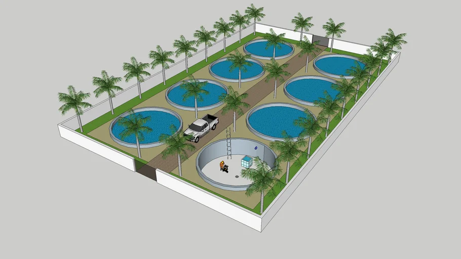 Thai Fish Farm, one empty pool, service and cleaning | 3D Warehouse