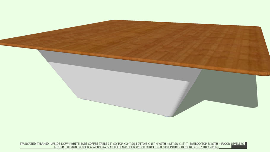 COFFEE TABLE TRUNCATED PYRAMID WHITE 48 BAMBOO TOP BY JOHN A WEICK RA ...