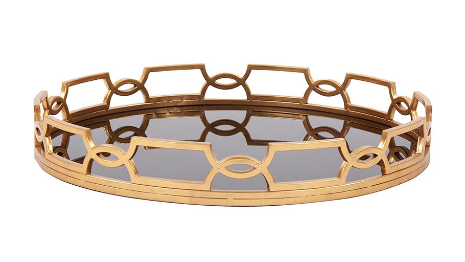 Howard Elliott Kyron Gold Art Deco Round Metal Tray | 3D Warehouse