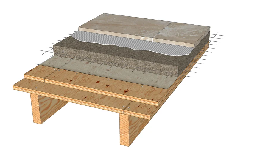 04.130.0204 Stone floor Unbonded mortar bed over wood substrate | 3D ...