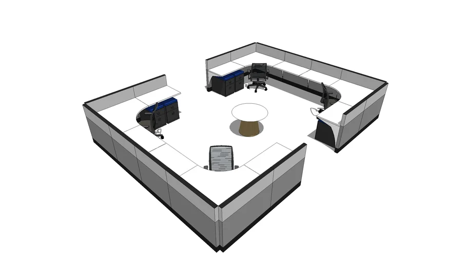 Open Work Space-Low Cubicles-4 desks-20sq m | 3D Warehouse