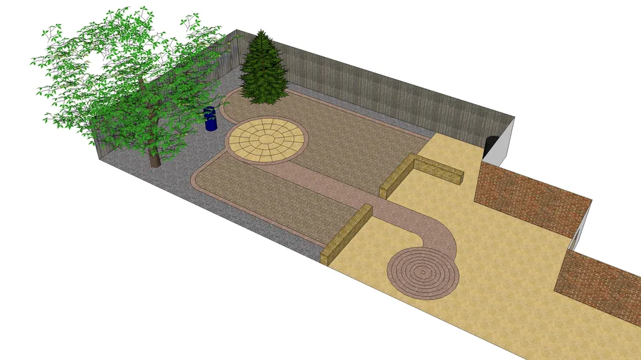 Low maintenance garden with gravel and paving | 3D Warehouse