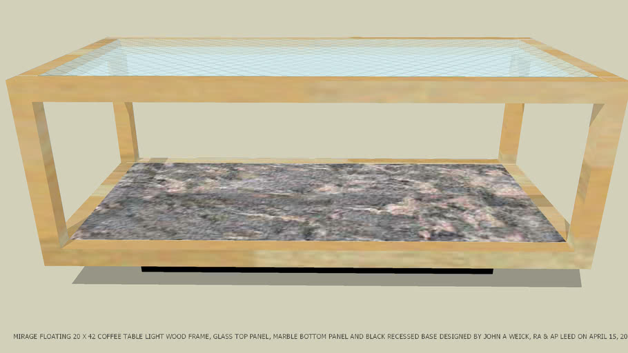 COFFEE TABLE MIRAGE 20 X 42 LT WD FRAME, GLASS & MARBLE BY JOHN A WEICK ...