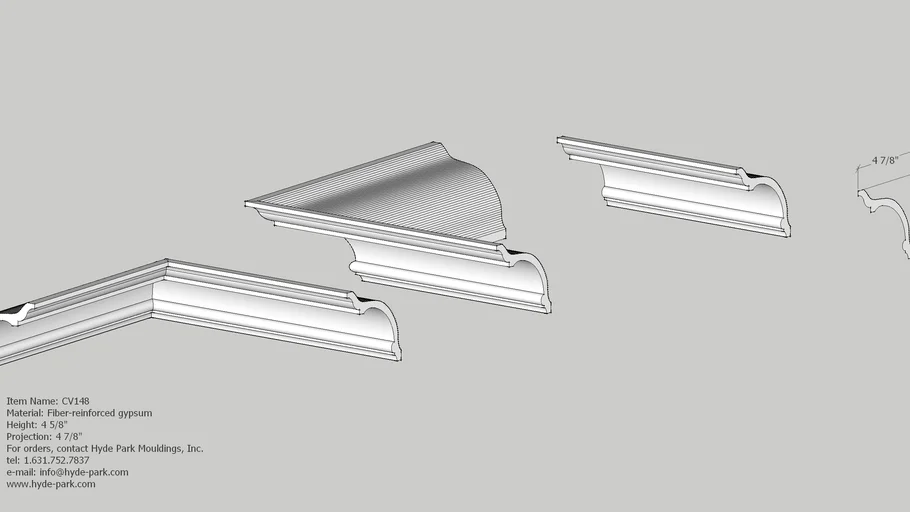 4 5/8'H x 4 7/8'P plaster crown moulding CV148 | 3D Warehouse