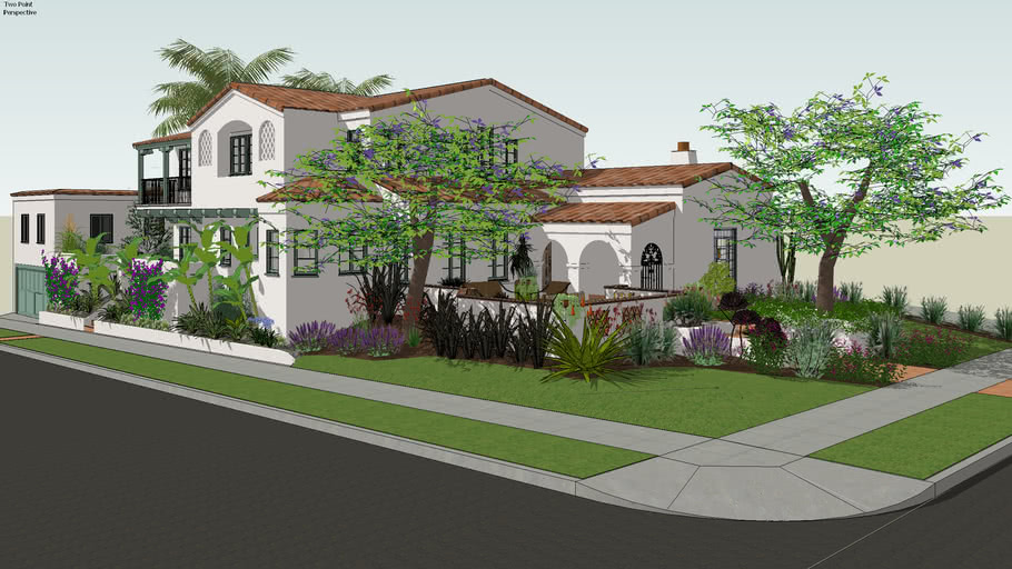 Spanish Colonial Revival Home, Two Story with Landscape | 3D Warehouse