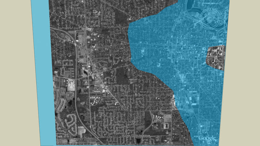 3D Atlas of Ann Arbor, Flood to 870 foot contour. | 3D Warehouse