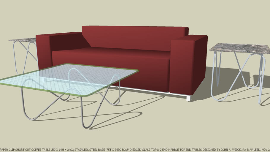 TABLES COFFEE & 2 END TABLES SHORT CUT PAPER CLIP BY JOHN A WEICK RA ...