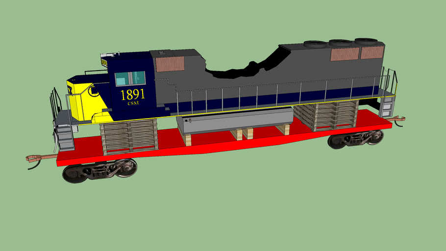 CSX wrecked locomotive flatcar load. | 3D Warehouse