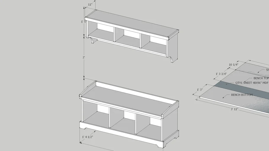 storage bench and shelf | 3D Warehouse