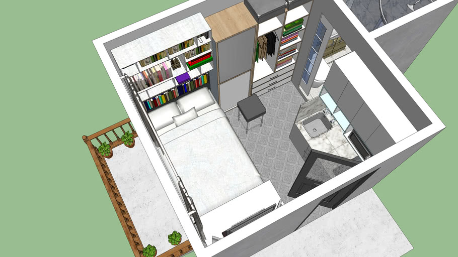 70 sq ft tiny/small studio apartment with kitchen and bathroom | 3D ...