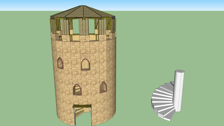 Castle tower (round) with wooden roof | 3D Warehouse