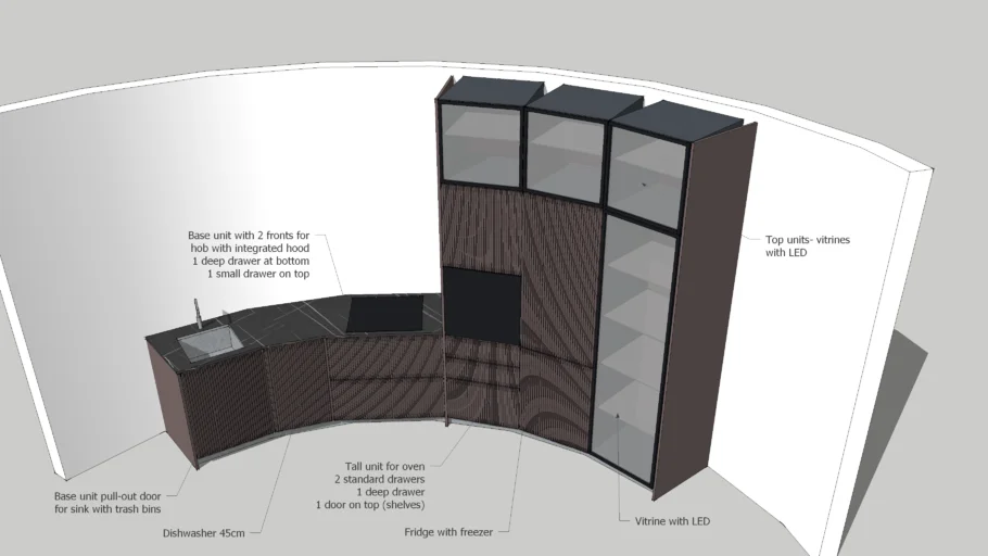 Round ARREDO3 kitchen with ribbed veneer fronts. | 3D Warehouse