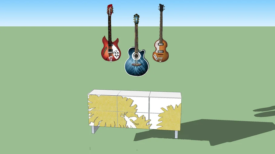 CONSOLE TABLE WITH GUITAR WALL ART | 3D Warehouse