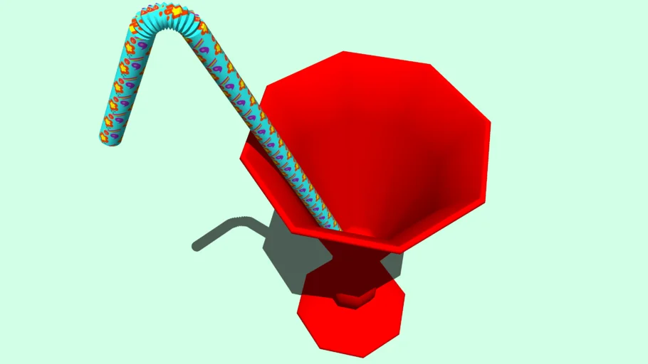 Octagonal Red Party Glass with Colourful Drinking Straw | 3D Warehouse