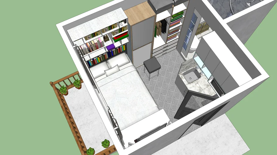 70 sq ft tiny/small studio apartment with kitchen and bathroom | 3D ...