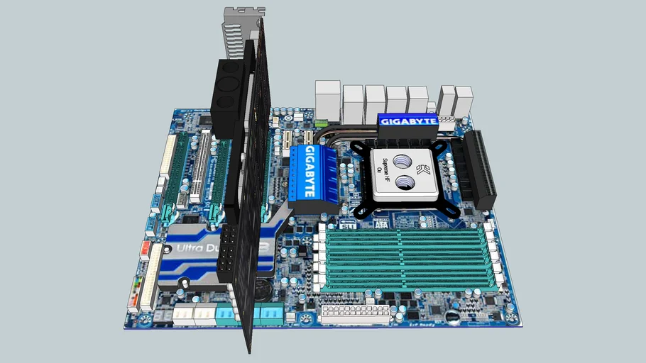 X58 board with gpu and cpu blocks | 3D Warehouse