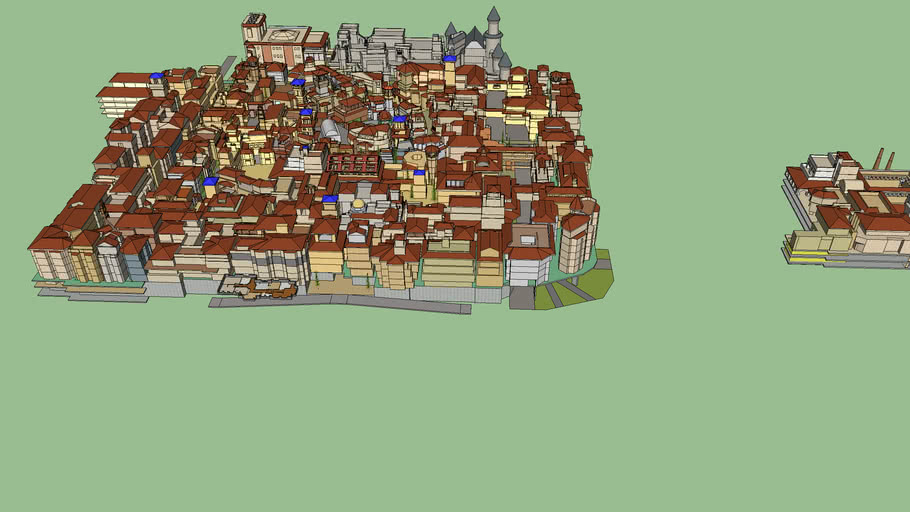 Roman style spa resort town nestled on top of a modern multi level ...