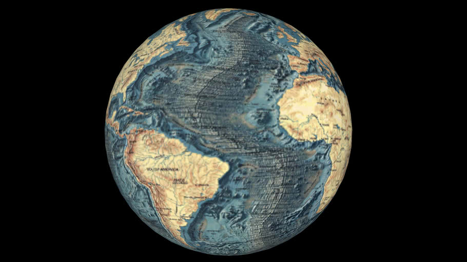 HD Marie Tharp distorted Mercator seabed globe map Floor of the Oceans ...