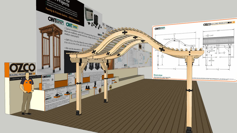 Arched Pergola with Triple Seam Curved Rafters: OZCO Project #751 | 3D ...