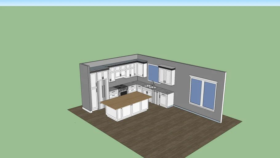 White Kitchen with Wood Countertop | 3D Warehouse