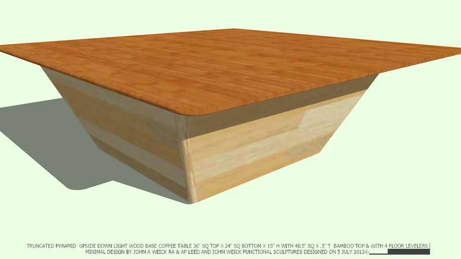 COFFEE TABLE TRUNCATED PYRAMID LT WD 48 BAMBOO TOP BY JOHN A WEICK RA ...