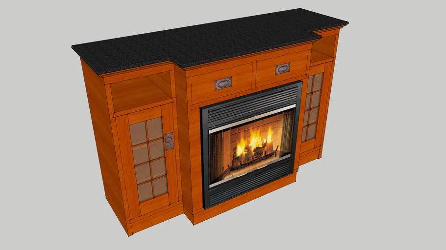 Craftsman Style Electric Fireplace with Bookcases | 3D Warehouse