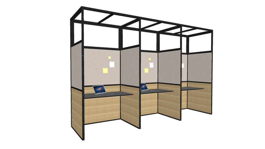 4T - H2400 - W900 Desk Booth, Freestanding X1,X2,X3 | 3D Warehouse