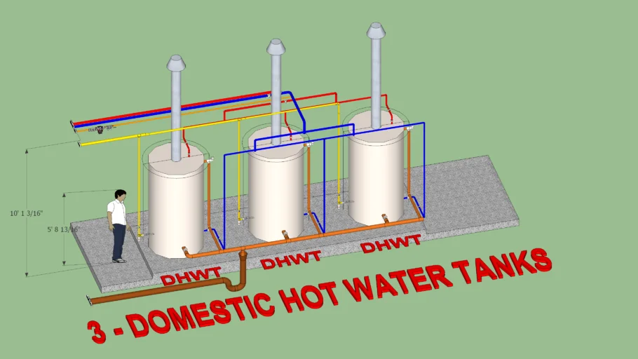 3 Ganged Commercial Domestic Hot Water Tanks (Gas) | 3D Warehouse