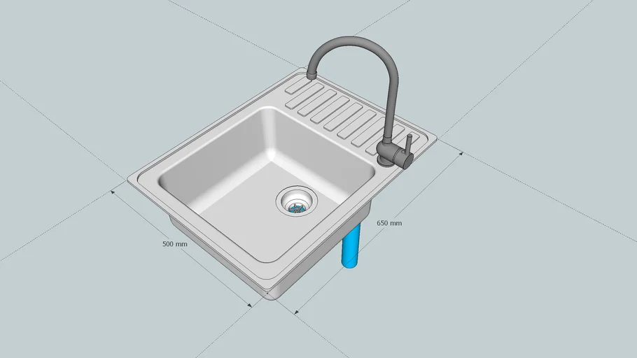 KITCHEN SINK+TAP 650X500MM. | 3D Warehouse