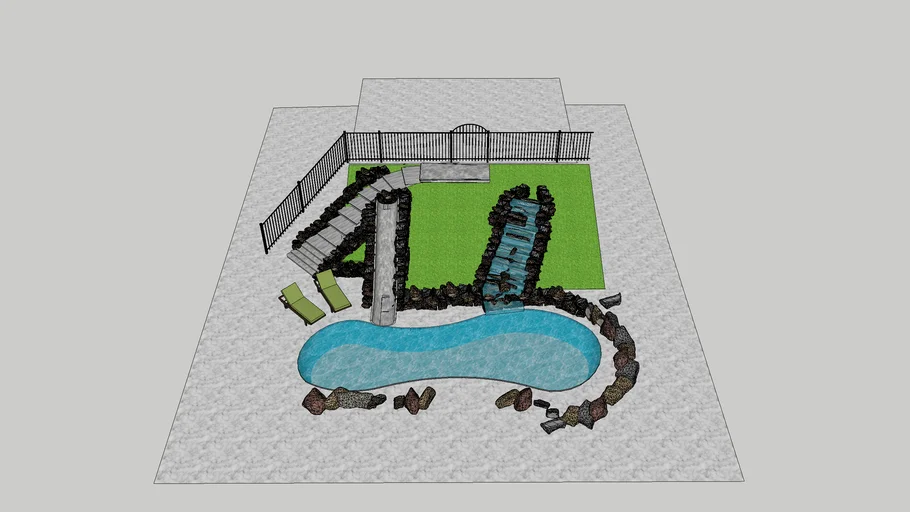 Swimming pool - fountain - ladder - exterior furniture | 3D Warehouse