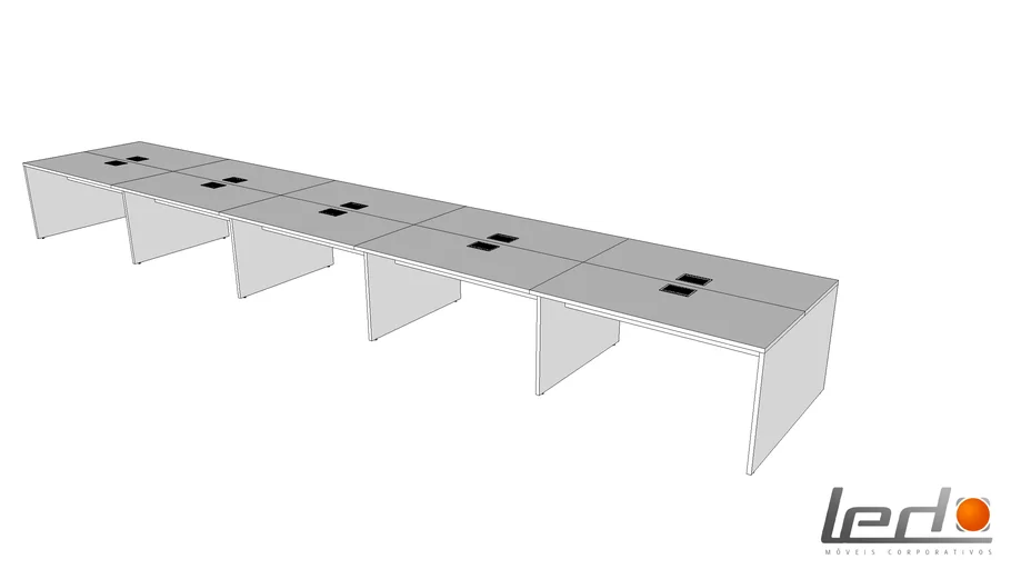 10 Postos 1.40x0.60 - Mesa Plataforma Linha M | 3D Warehouse