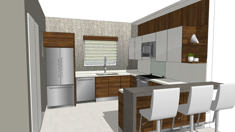 Kitchen with Walnut & High gloss doors | 3D Warehouse